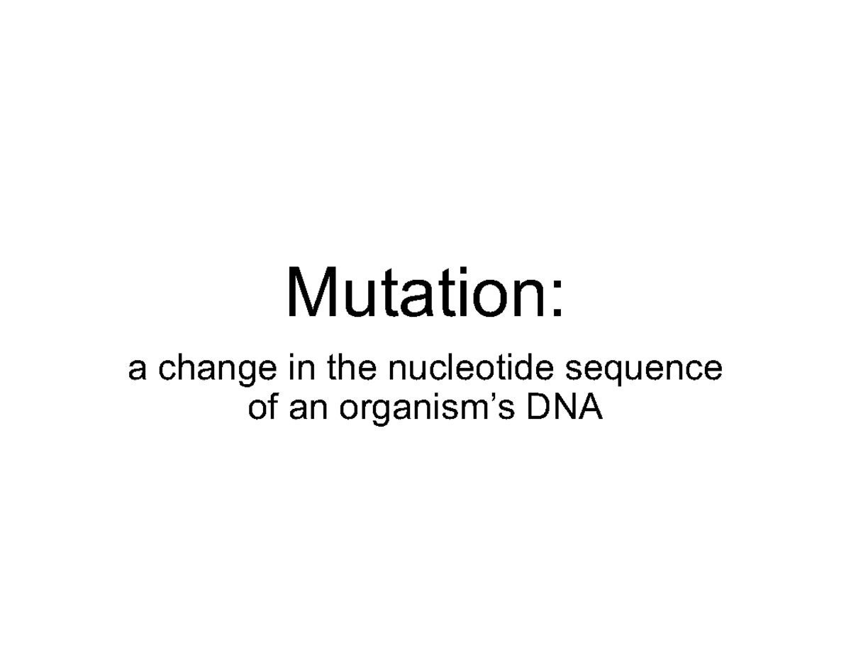 Lecture 13: Overview of DNA Mutations and Their Effects (FEB Student ...
