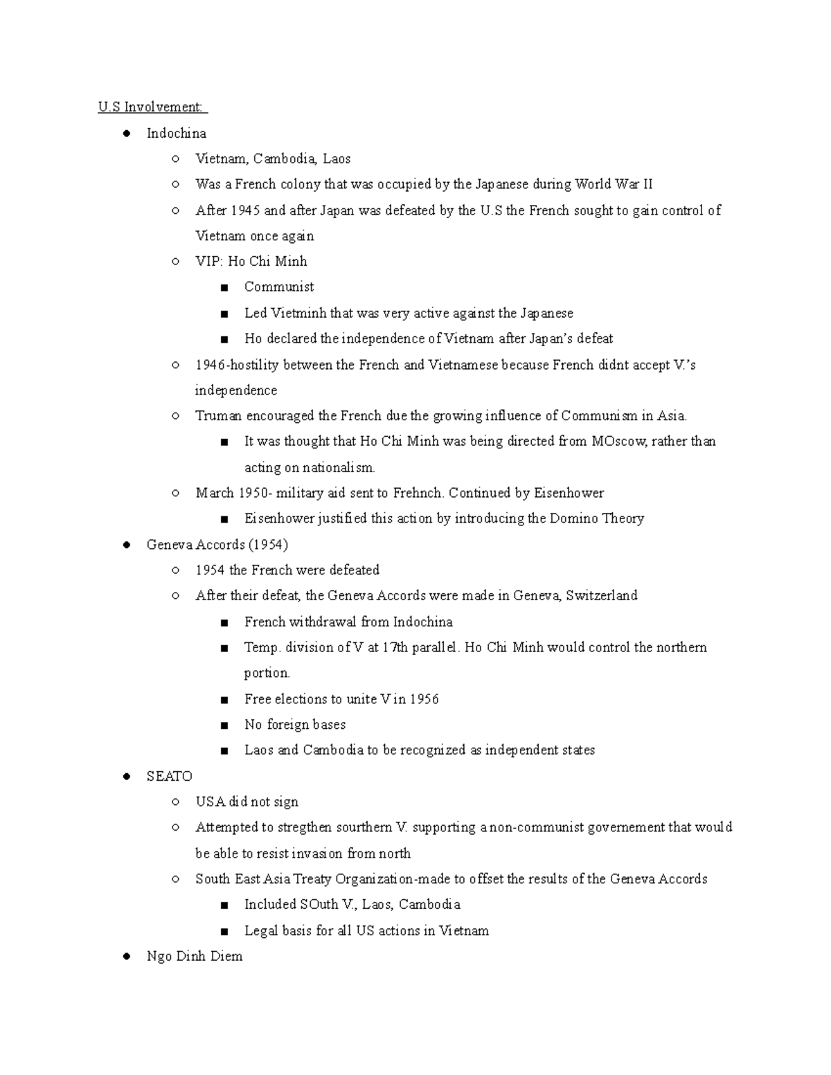 Vietnam War - Lecture Notes on U.S. Involvement (1-3) - Studocu