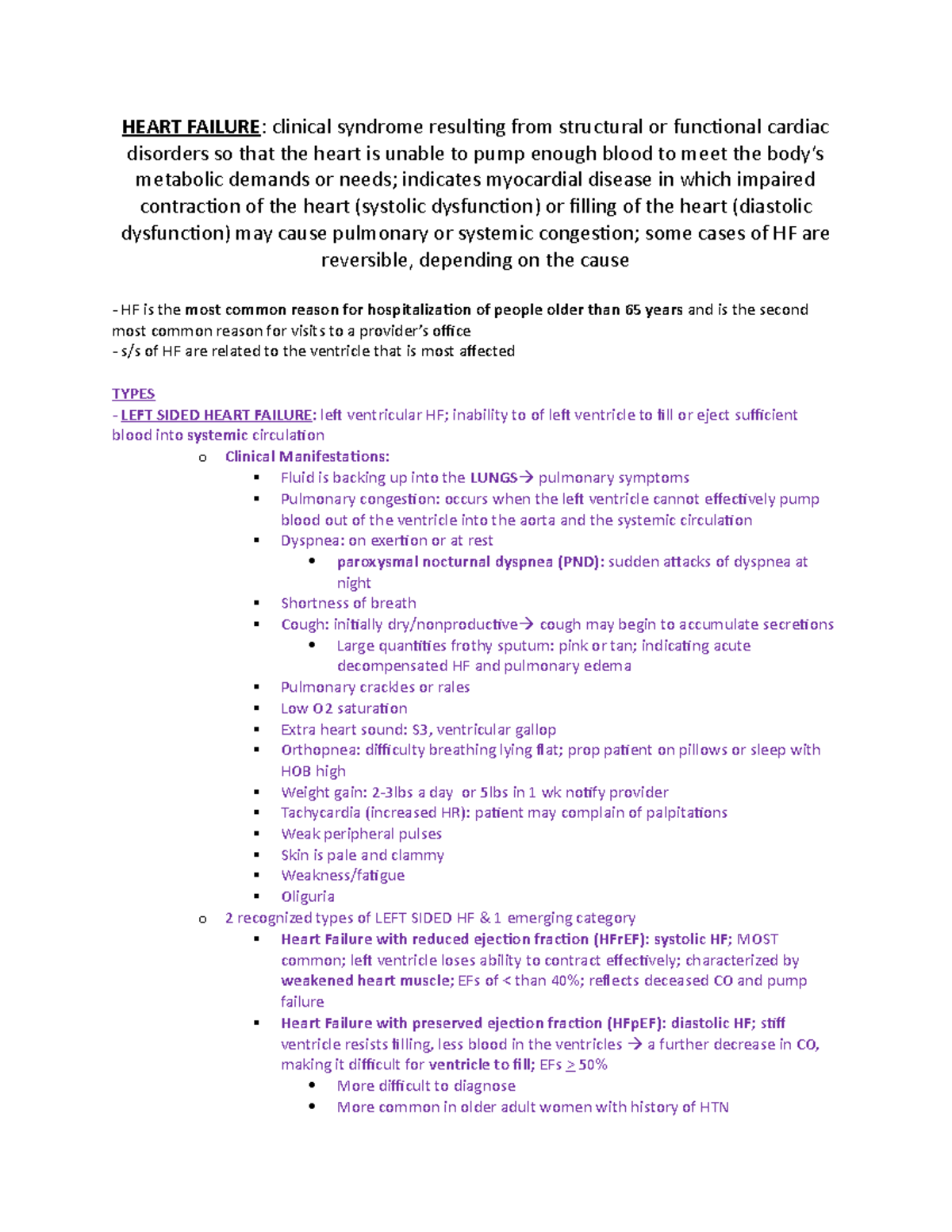 Heart Failure (HF) Concept Map: Understanding Types & Management - Studocu