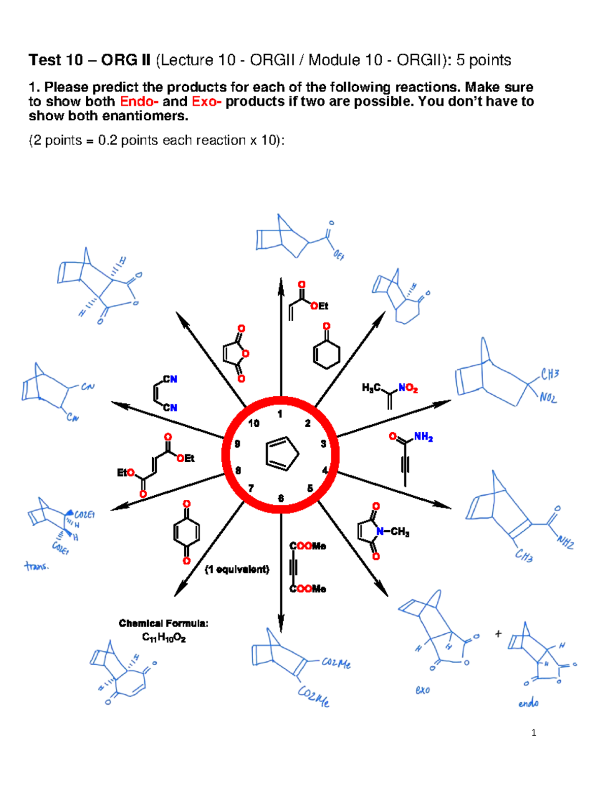 Test 10 - ORG II (Lecture 10) - Practice Test & Reaction Predictions ...