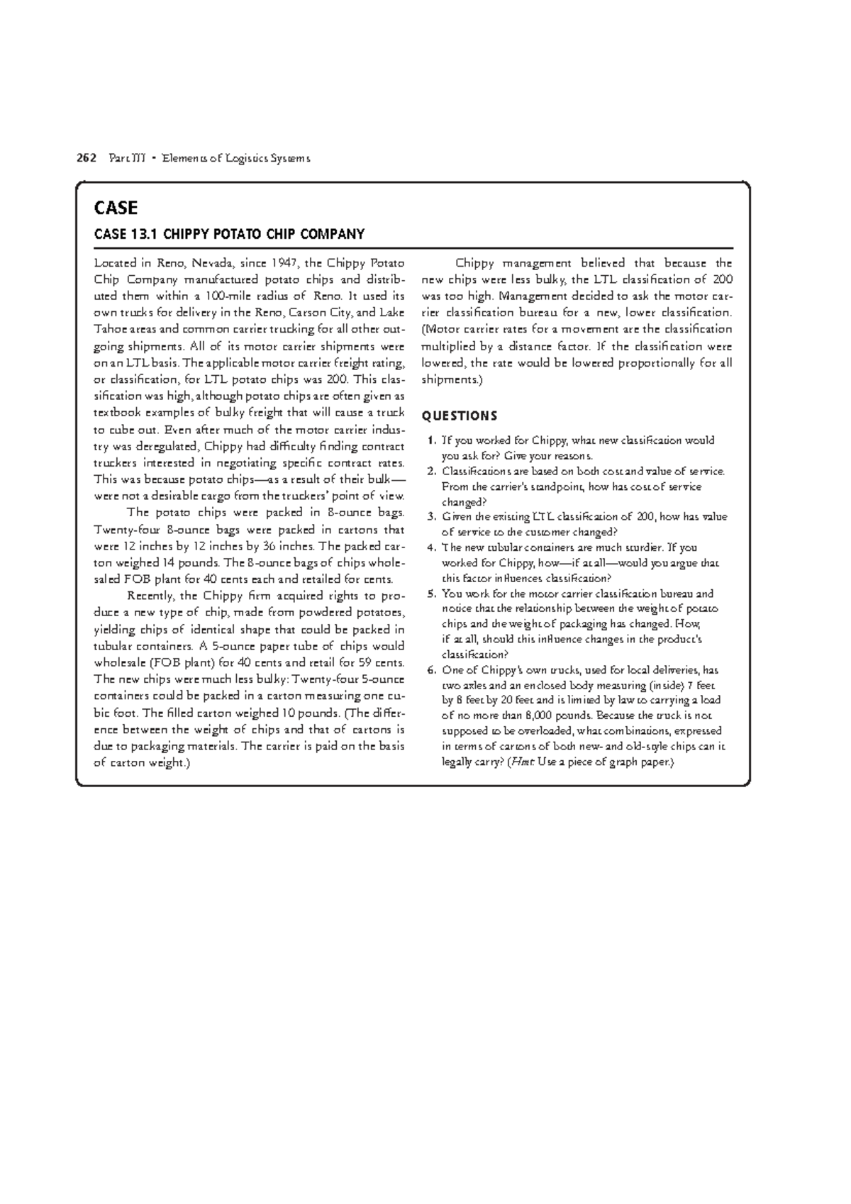 Chapter 13 Case Study: Chippy Potato Chip Co. Logistics Analysis ...