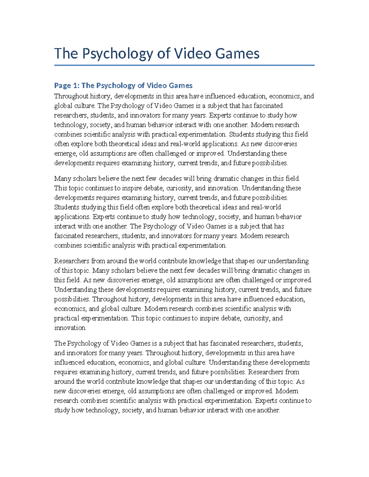 Psychology of Video Games: Insights and Future Trends - Studocu