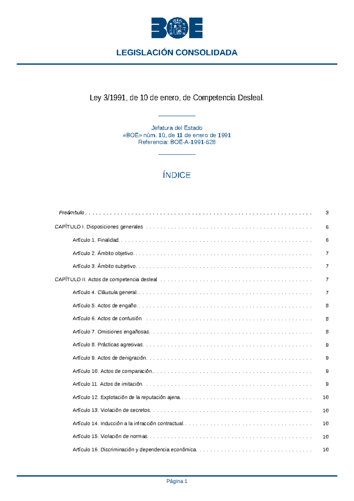 Ley de Competencia Desleal - BOE A 1991 628 Consolidado - Studocu