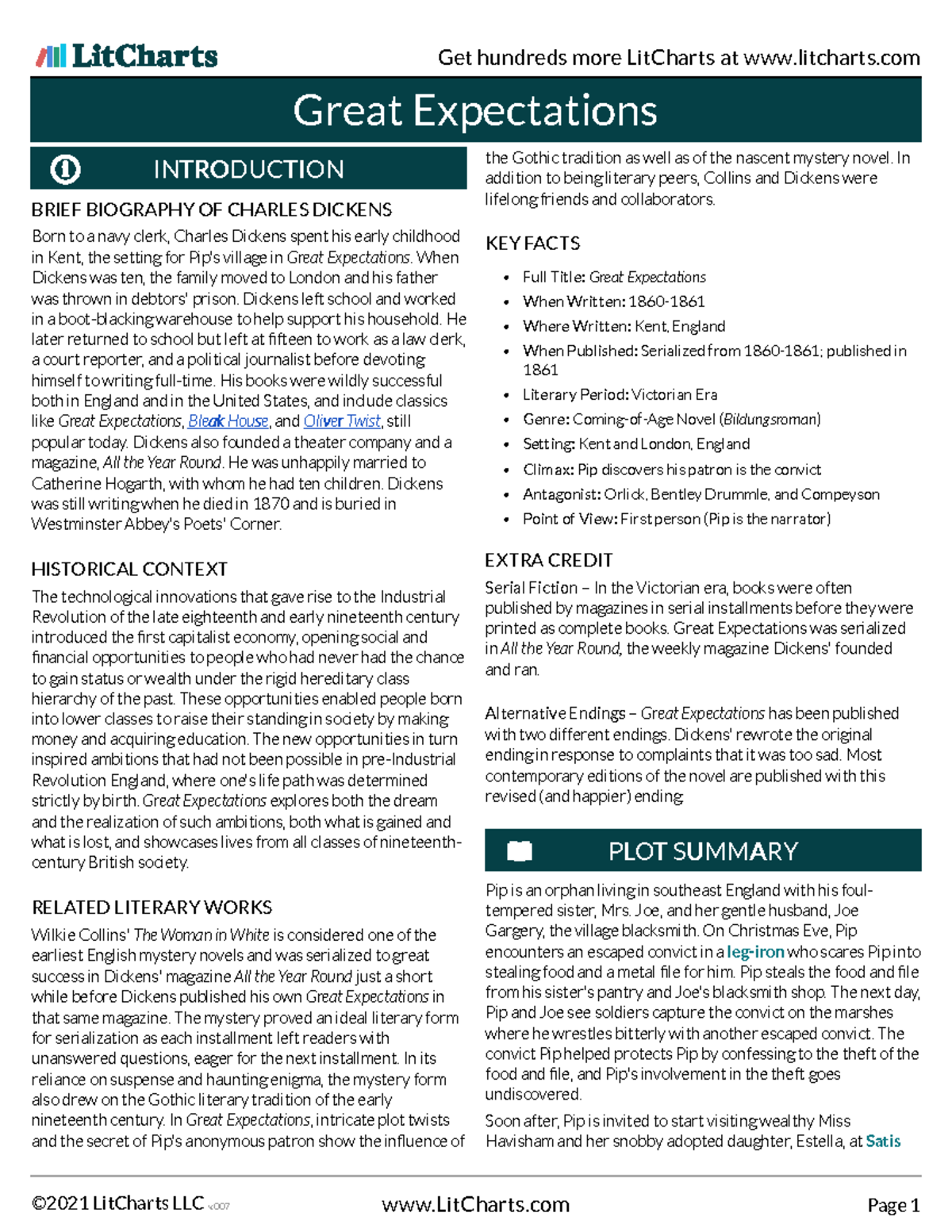 Great-Expectations-Lit Chart - Great Expectations BRIEF BIOGRAPHY OF ...