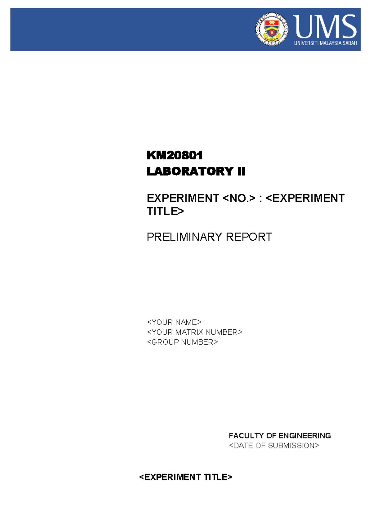 Preliminary Report format - Mechanical Engineering - KM LABORATORY II ...