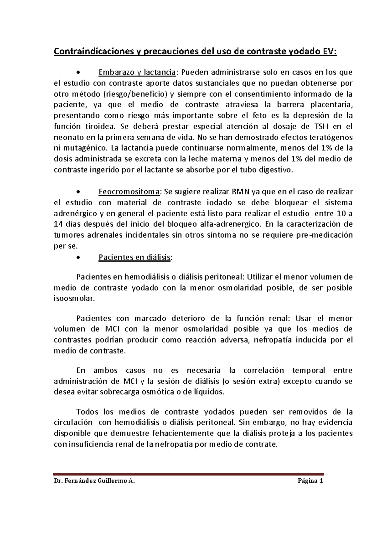 Contraindicaciones y Precauciones del Uso de Contraste Yodado EV - Studocu