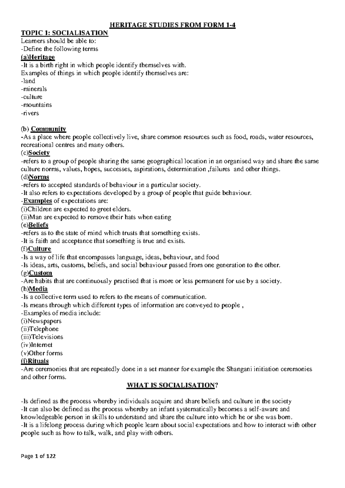 Heritage Studies - Socialisation and Identity Notes (Course: HRS101 ...