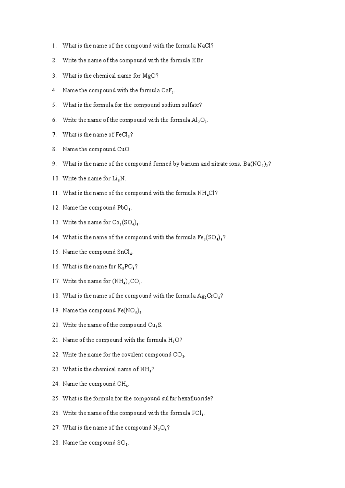 2.2 Extra Compounds Naming & Formulas Practice - Studocu