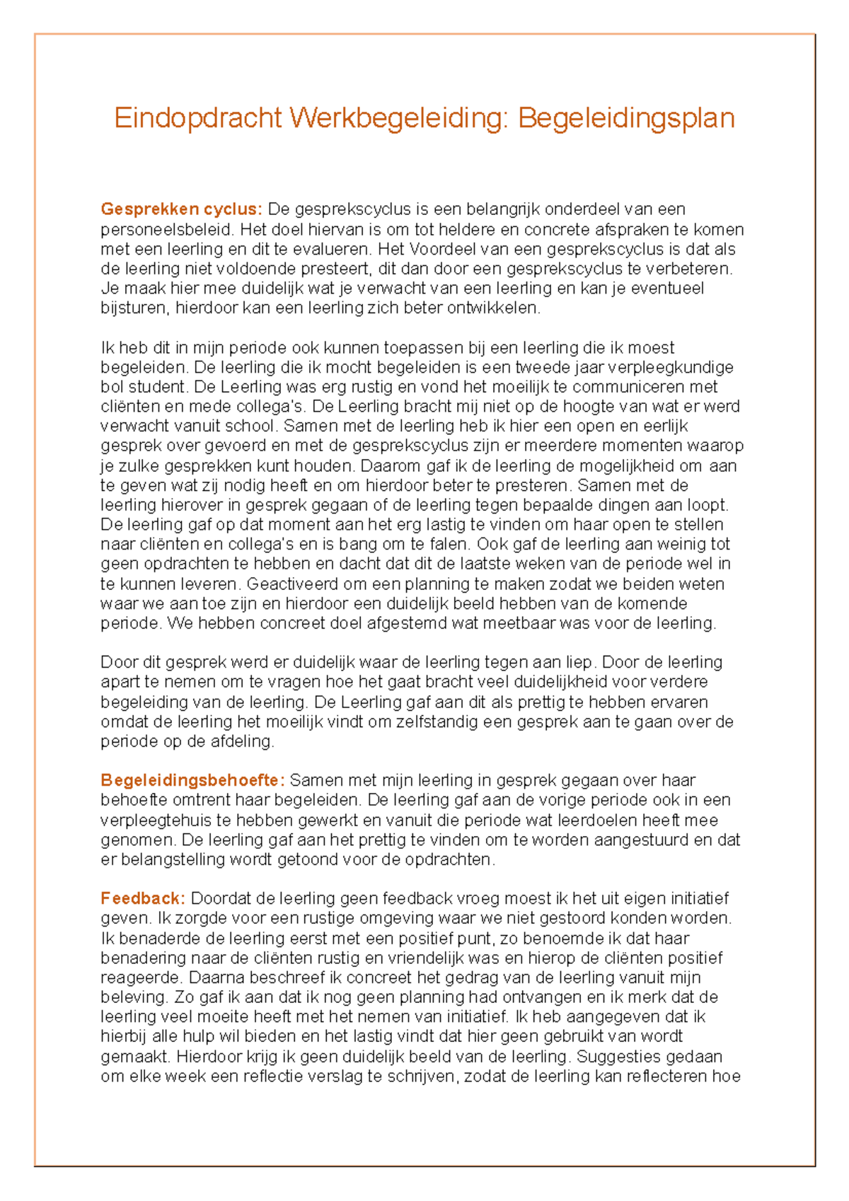 Eindopdracht Werkbegeleiding: Begeleidingsplan en Voortgangsgesprekken ...