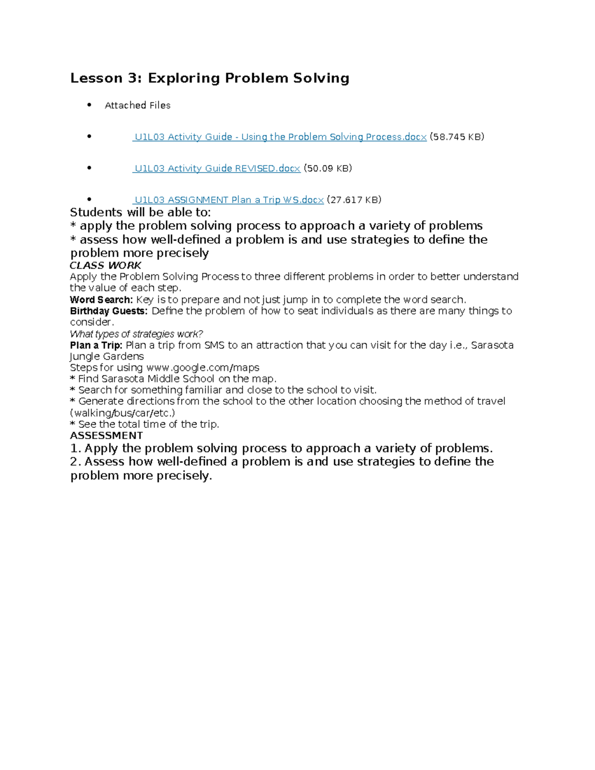 Comp Sci U1L03: Problem Solving Process Lesson Activities - Studocu