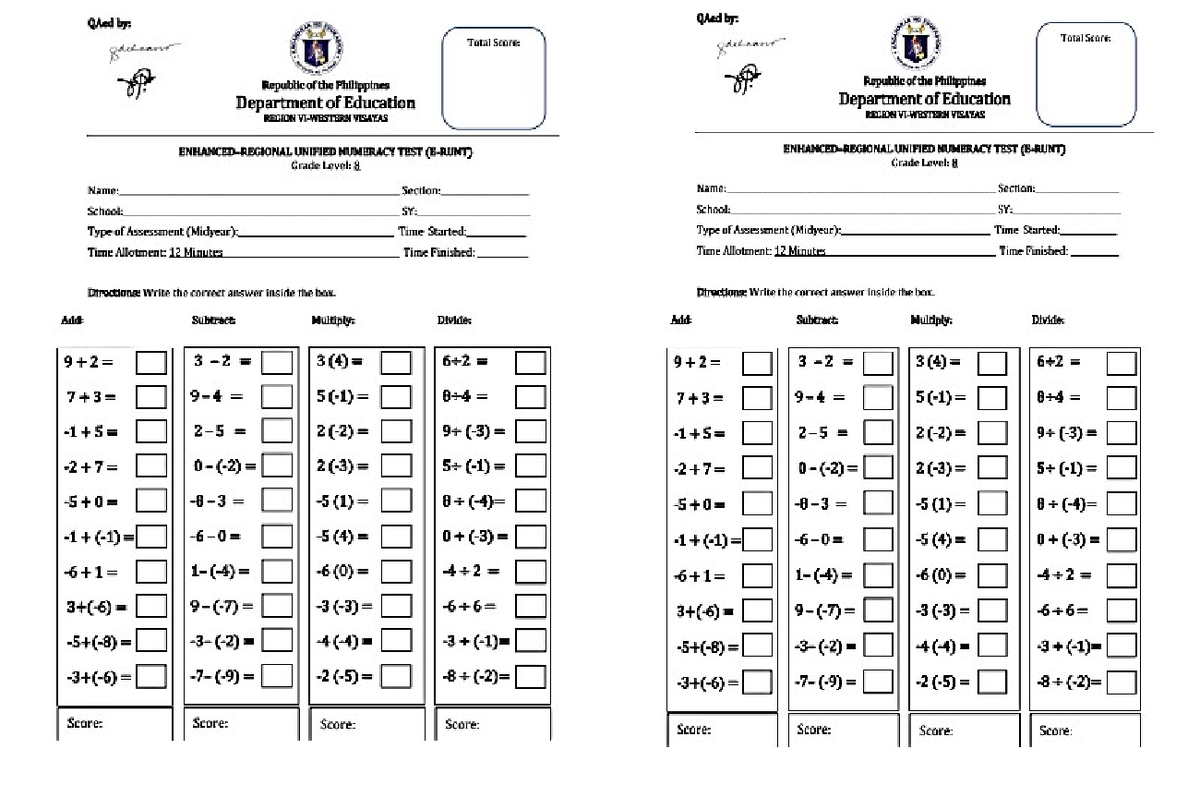 Grade 8 Unified Numeracy Test (Midyear Assessment) - Studocu