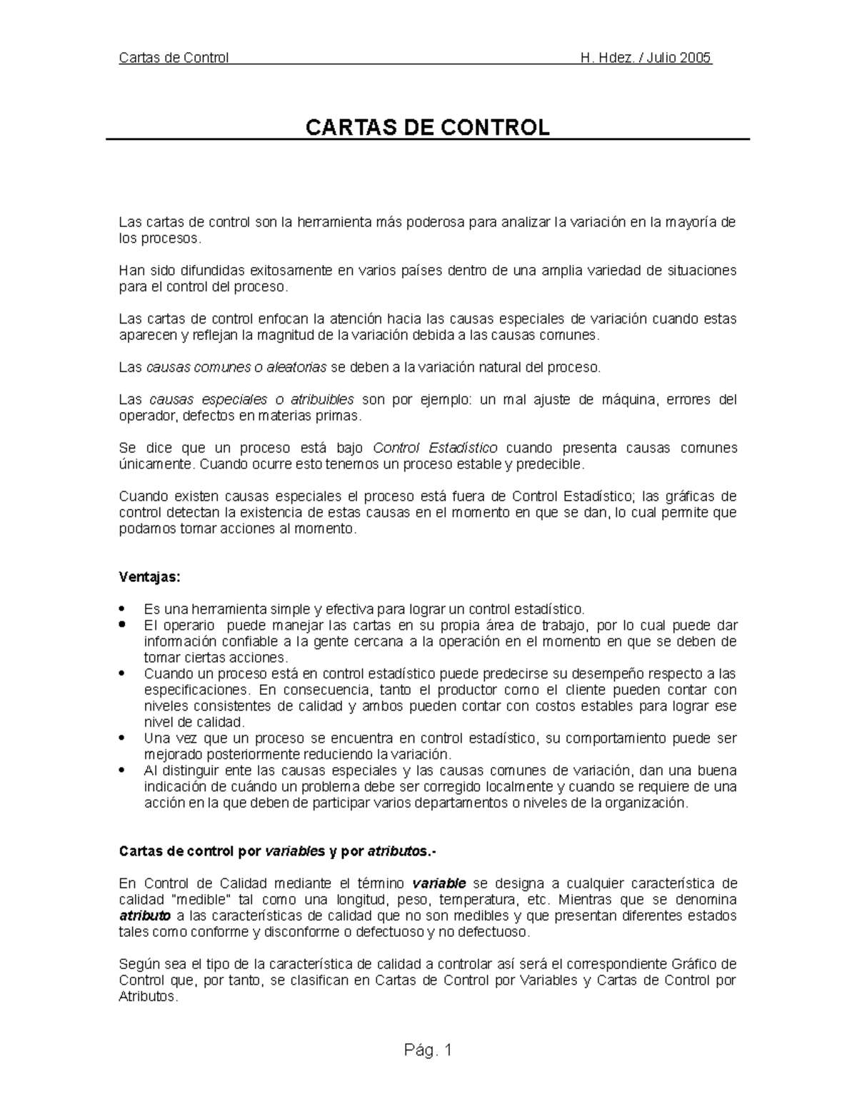 Cartas de Control en la Toma de Decisiones: Control Estadístico y ...