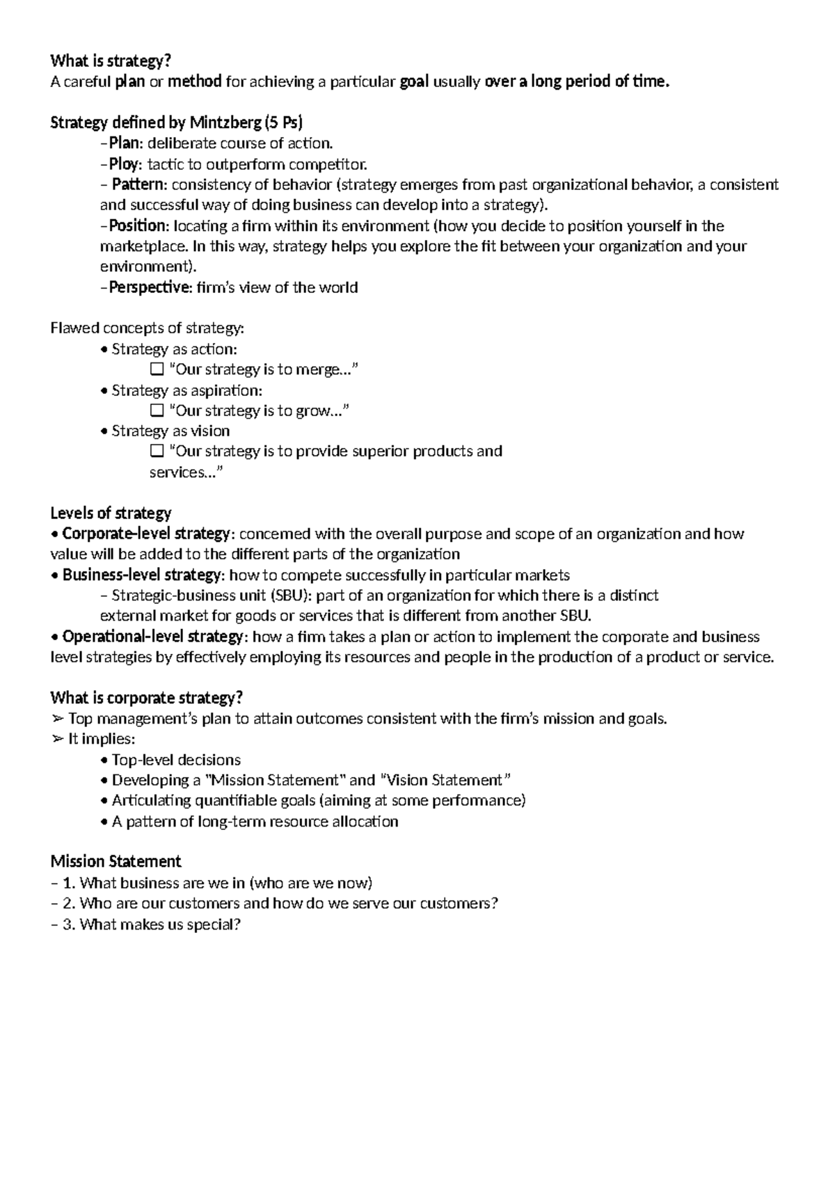 Revision strategic management - What is strategy? A careful plan or ...