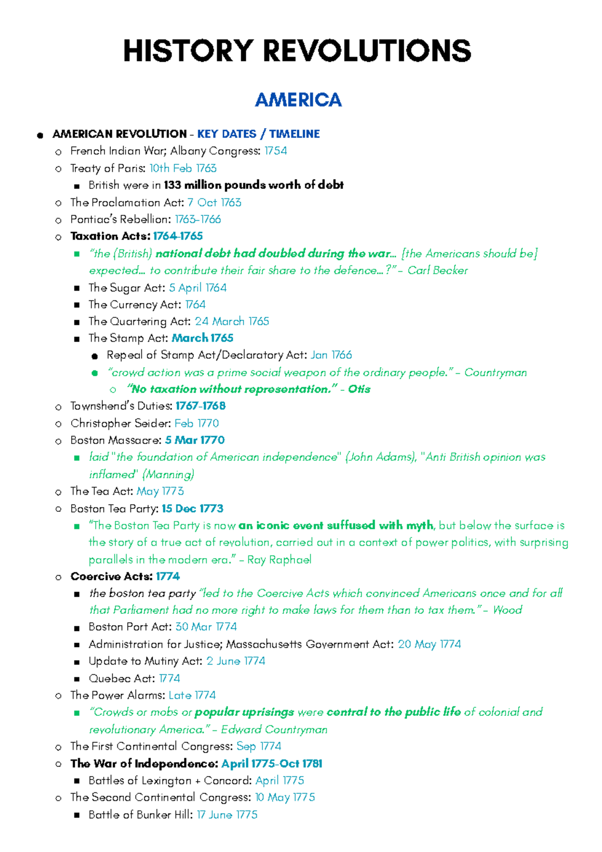 HIST 101: Key Dates and Events of the American Revolution Timeline ...
