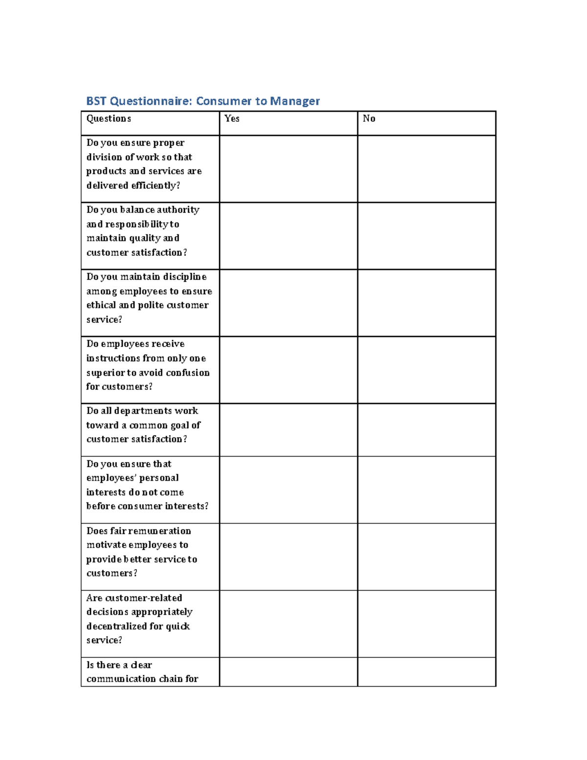 BST Questionnaire: 14 Principles for Effective Management - Studocu