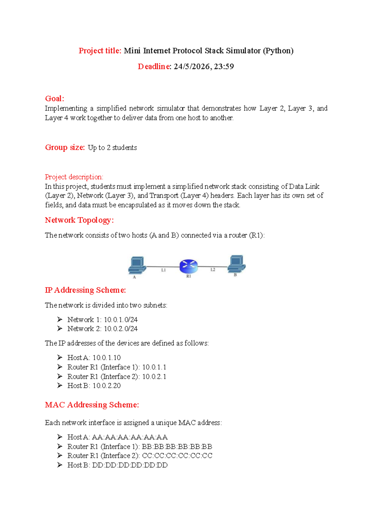 CITS3002-Project 1: Mini Internet Protocol Stack Simulator - Studocu