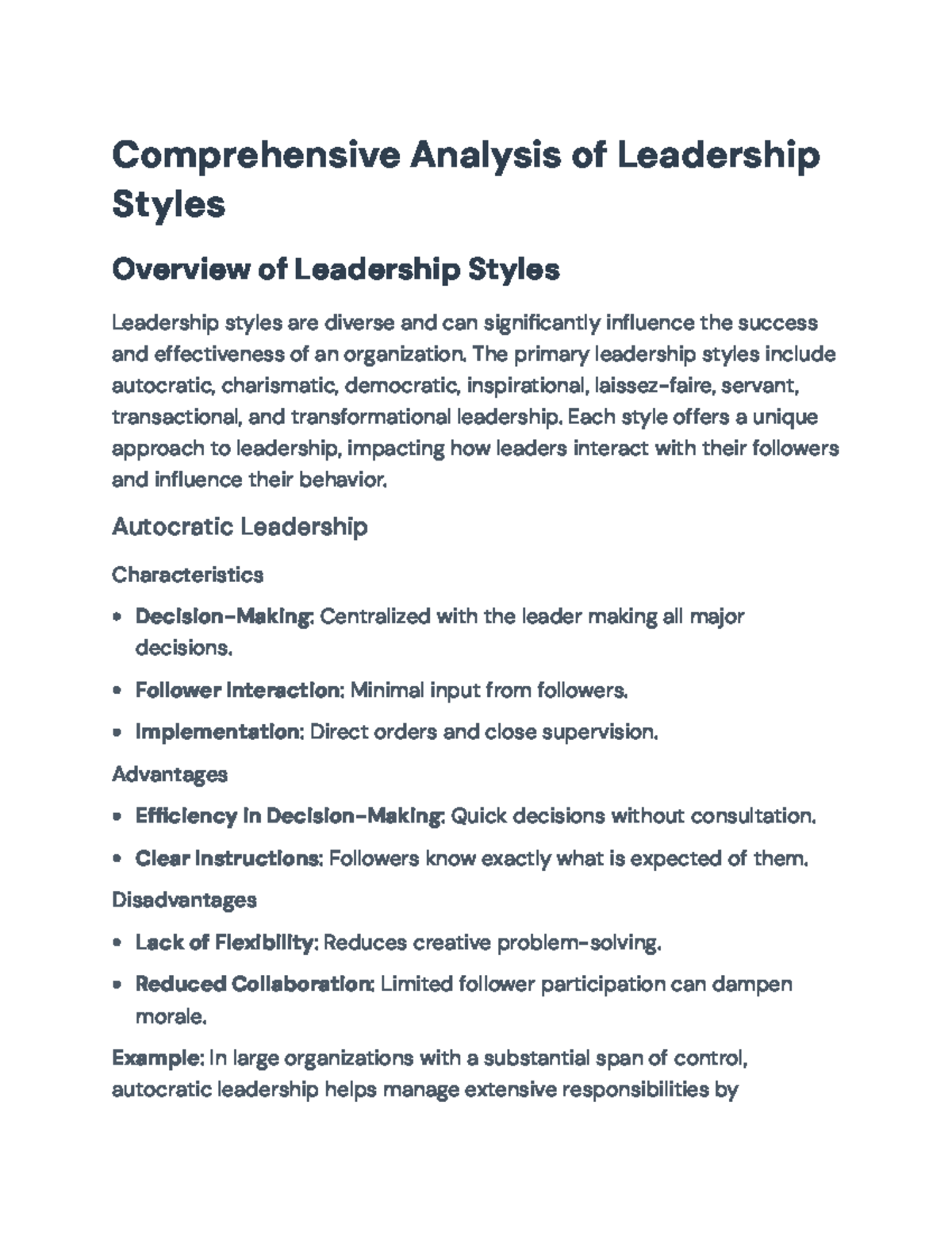 Leadership Styles Analysis: Comprehensive Overview and Applications ...