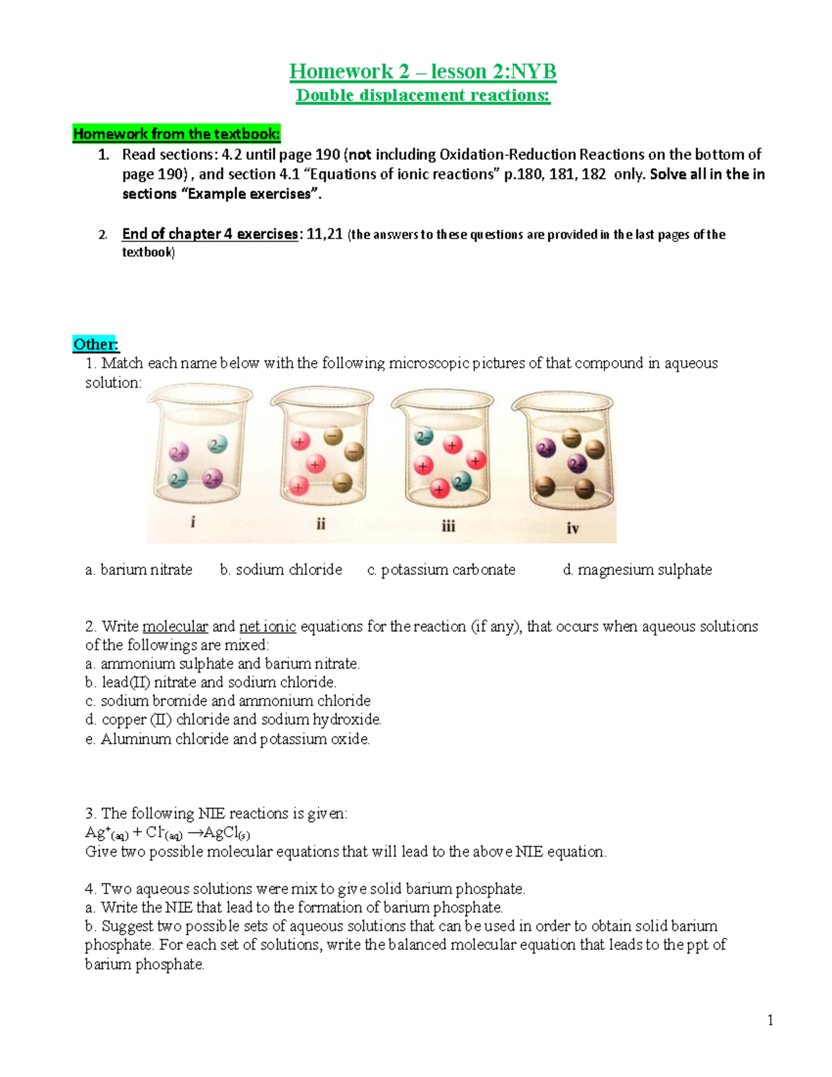 U1 HW Lesson 2: Double Displacement Reactions & Exercises - Studocu