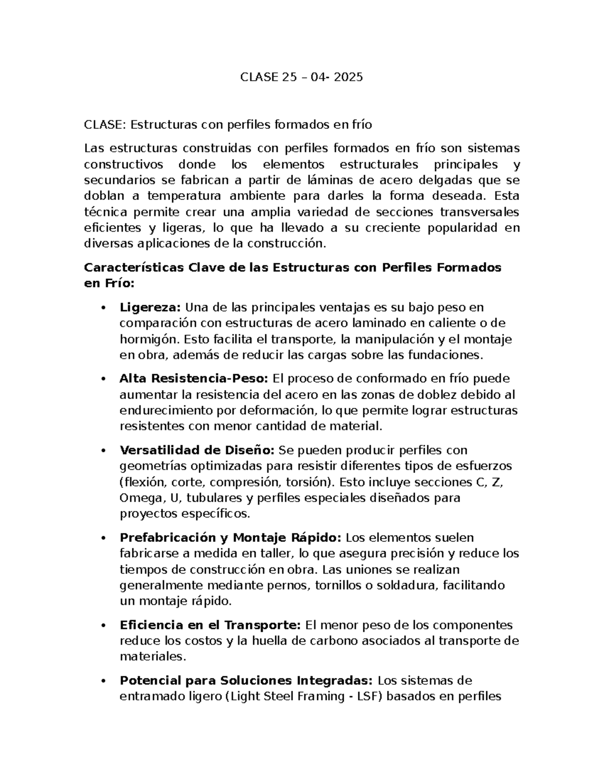 Clase 25: Estructuras con Perfiles Formados en Frío - 2025 - Studocu