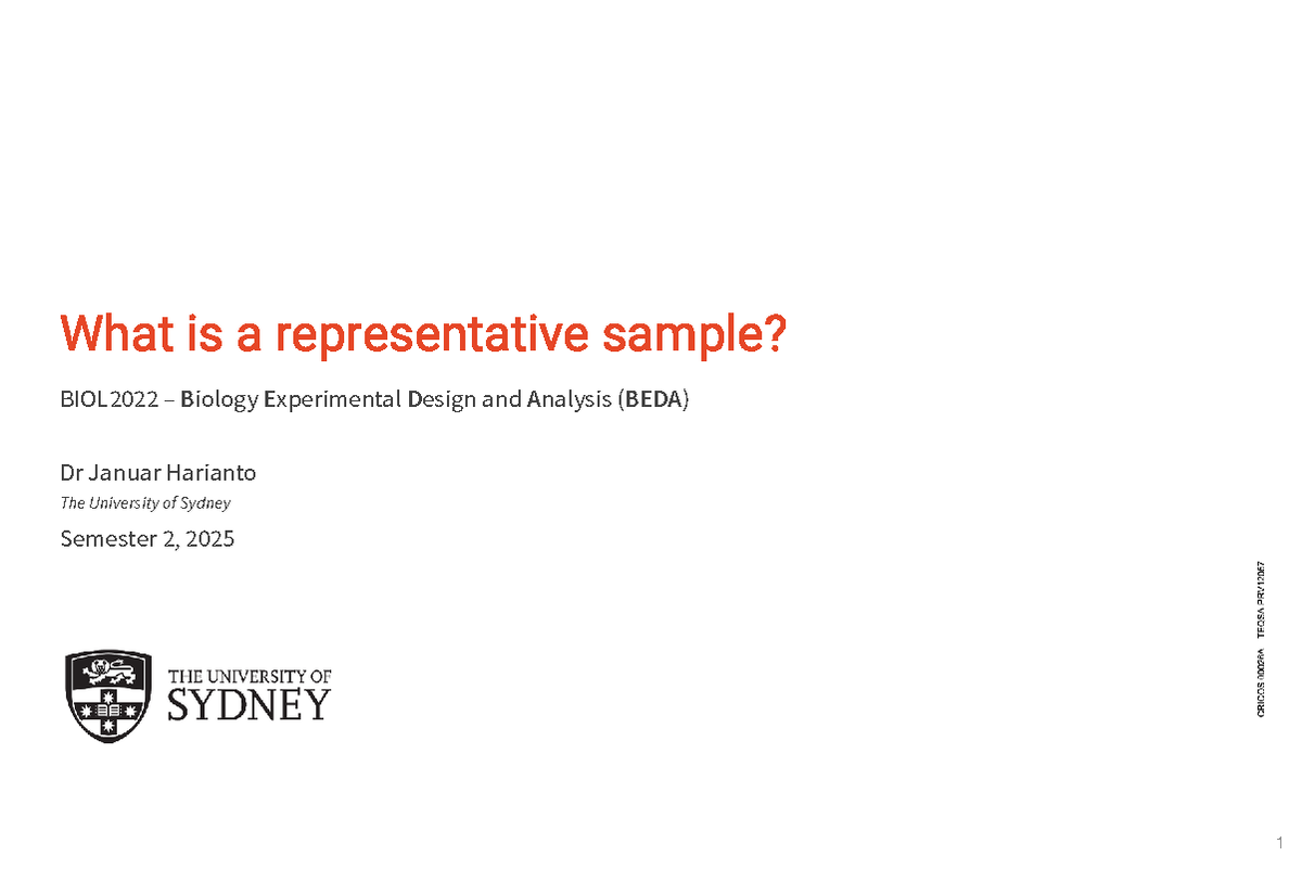 Understanding Representative Sampling in BIOL2022 BEDA - Studocu