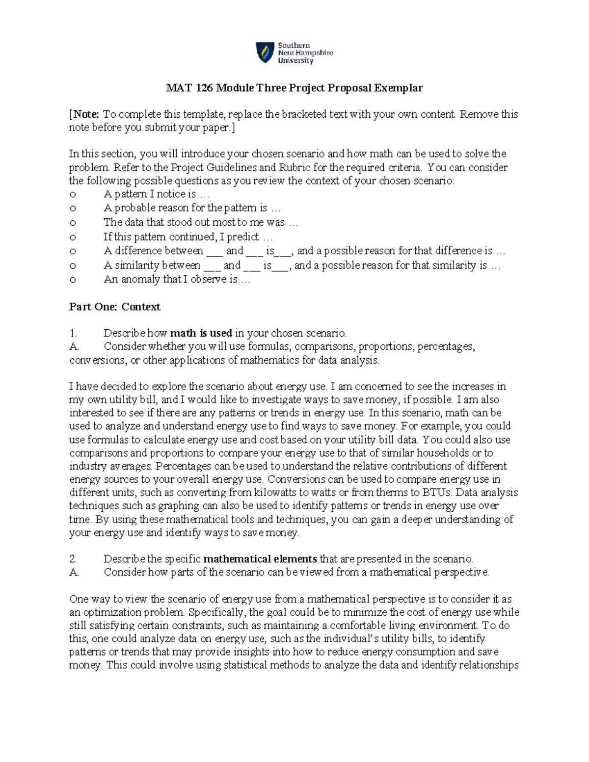 MAT 126 Module 3 Project Proposal: Analyzing Energy Use with Math - Studocu