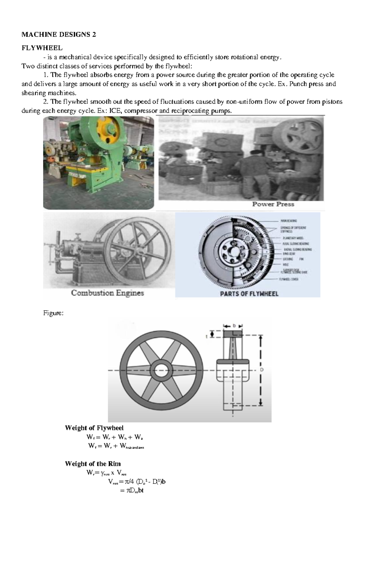 Flywheel - MACHINE DESIGNS 2 FLYWHEEL is a mechanical device ...