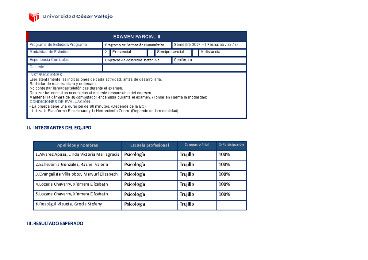 Examen Parcial II: Objetivos de Desarrollo Sostenible y Problemas ...