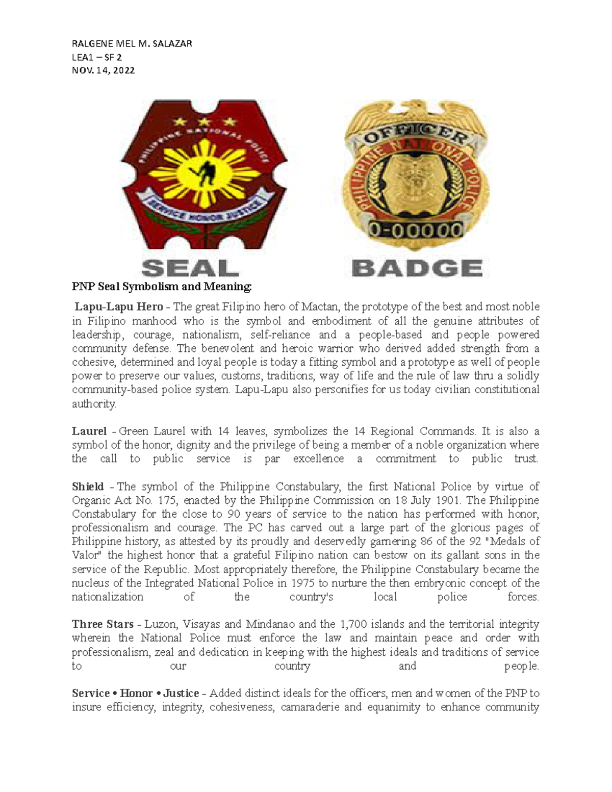 Understanding the Symbolism and Meaning of the PNP Seal - LEA1 SF2 ...