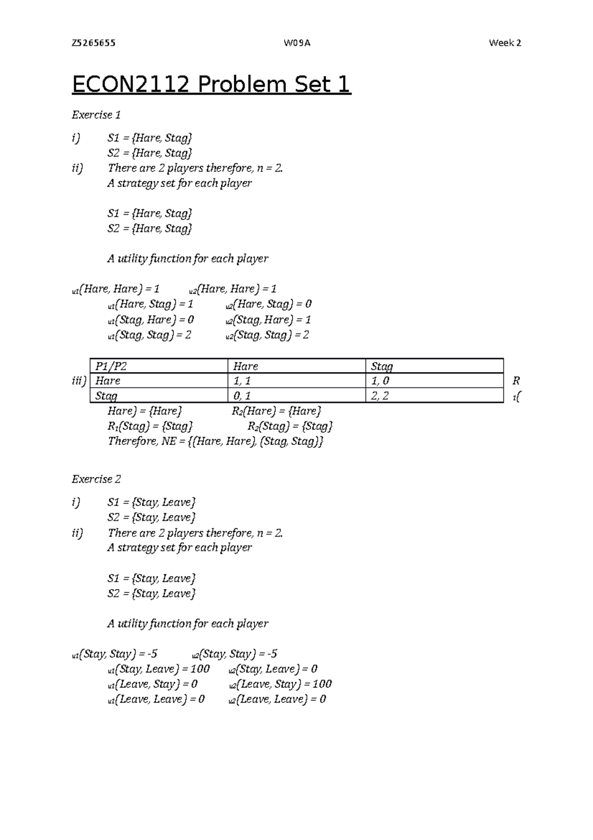 ECON2112 Problem Set 1 - problmes set 1 - ECON2112 - UNSW Sydney - Studocu