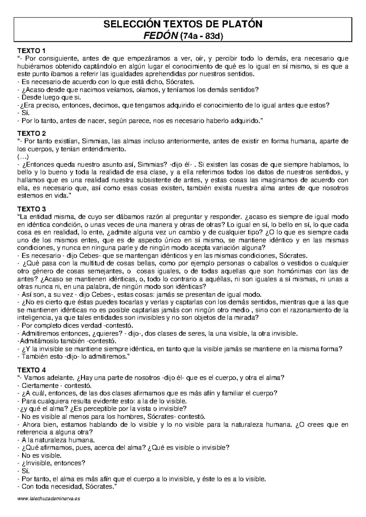 Textos de Platón: Fedón (74a-83d) - Análisis y reflexiones - Studocu