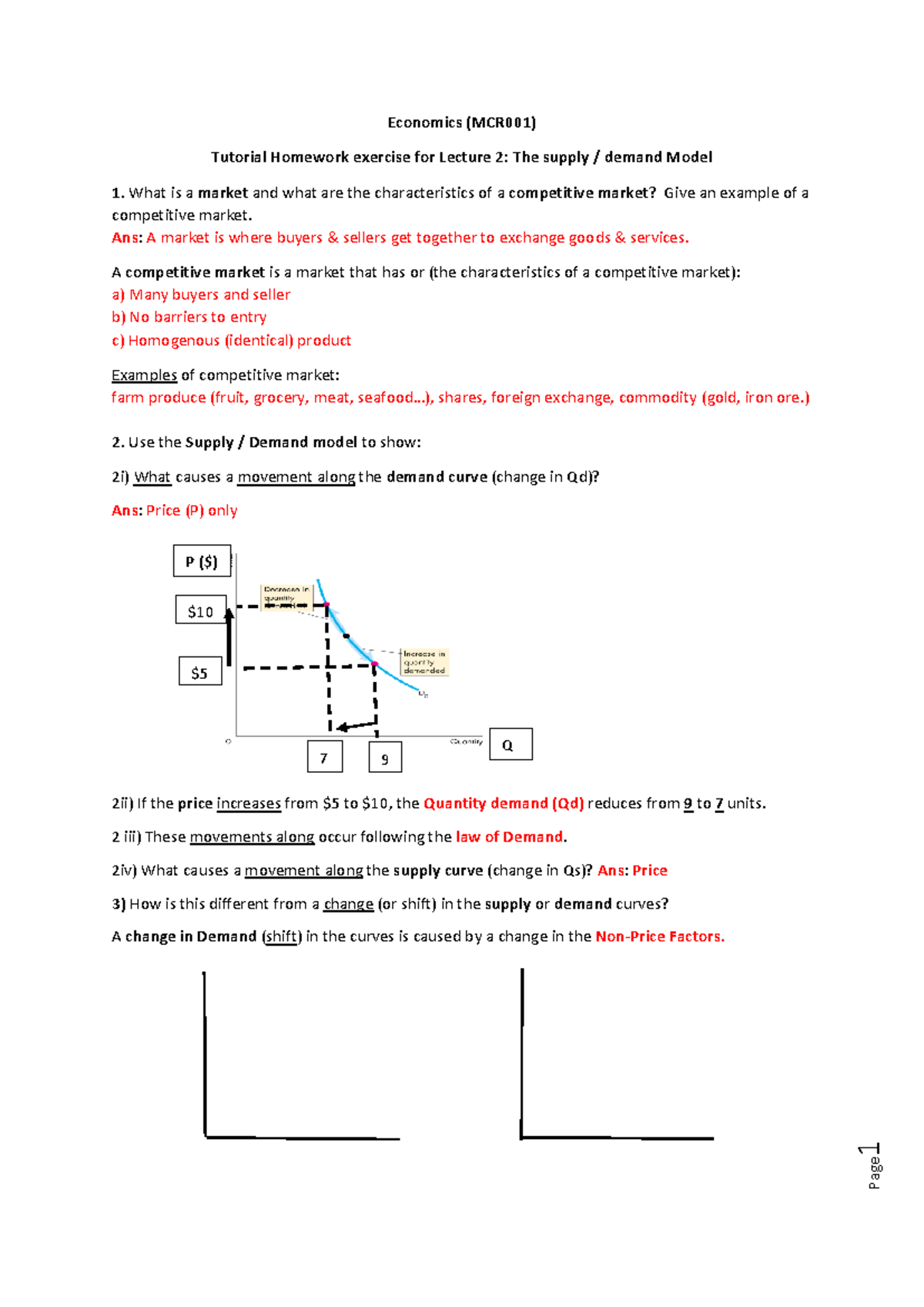 Tutorial 2 (S-D) SOL - solutions - 1 Economics (MCR001) Tutorial ...