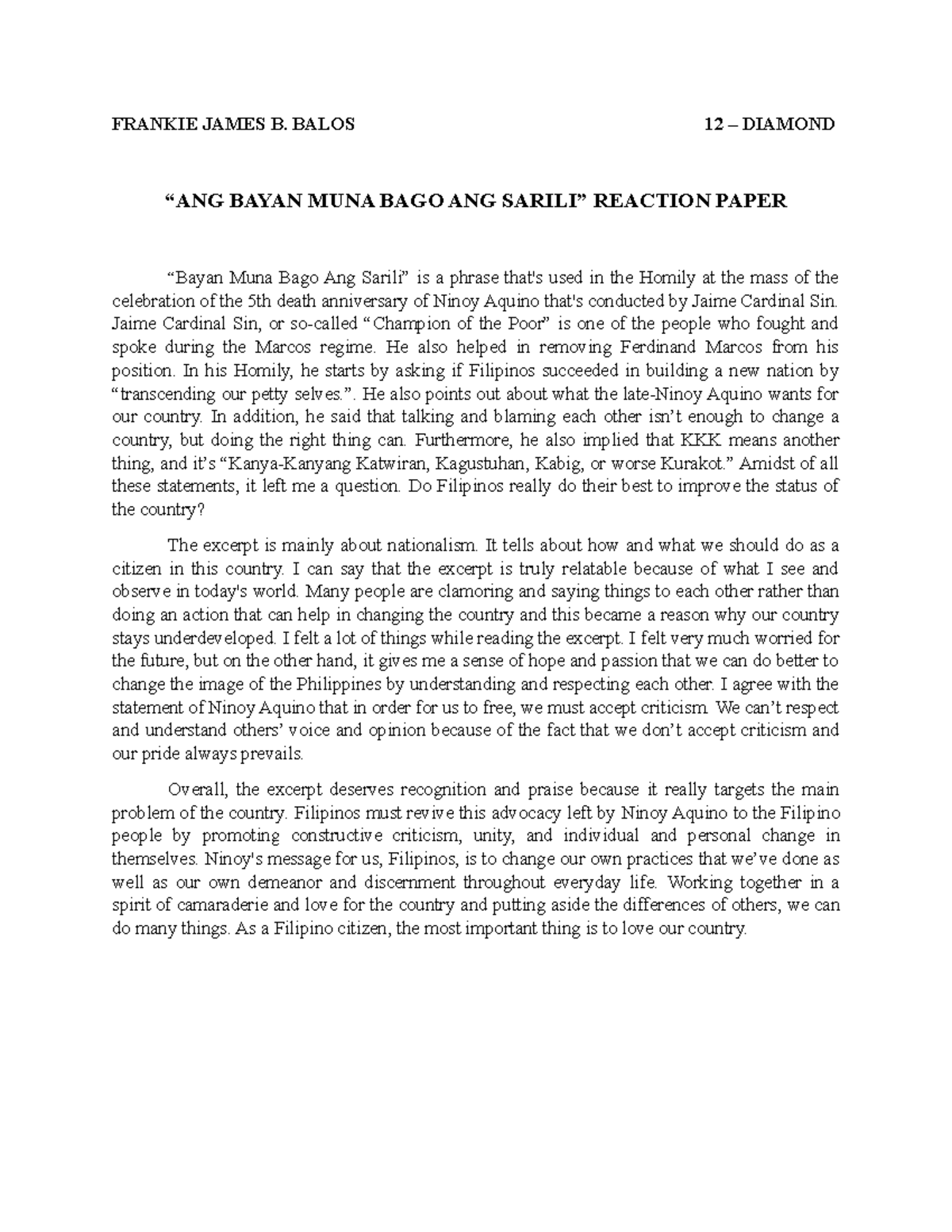 Reaction Paper - Filipino : Sining ng Komunikasyon - MSU-IIT - Studocu