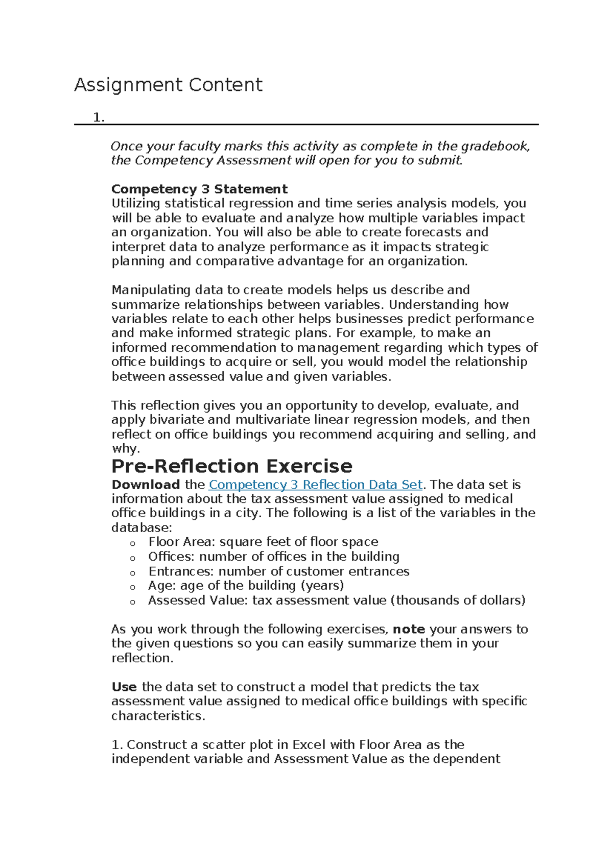 Datcb 565 Competency 3 Reflection: Regression Analysis of Medical Office Values - Studocu