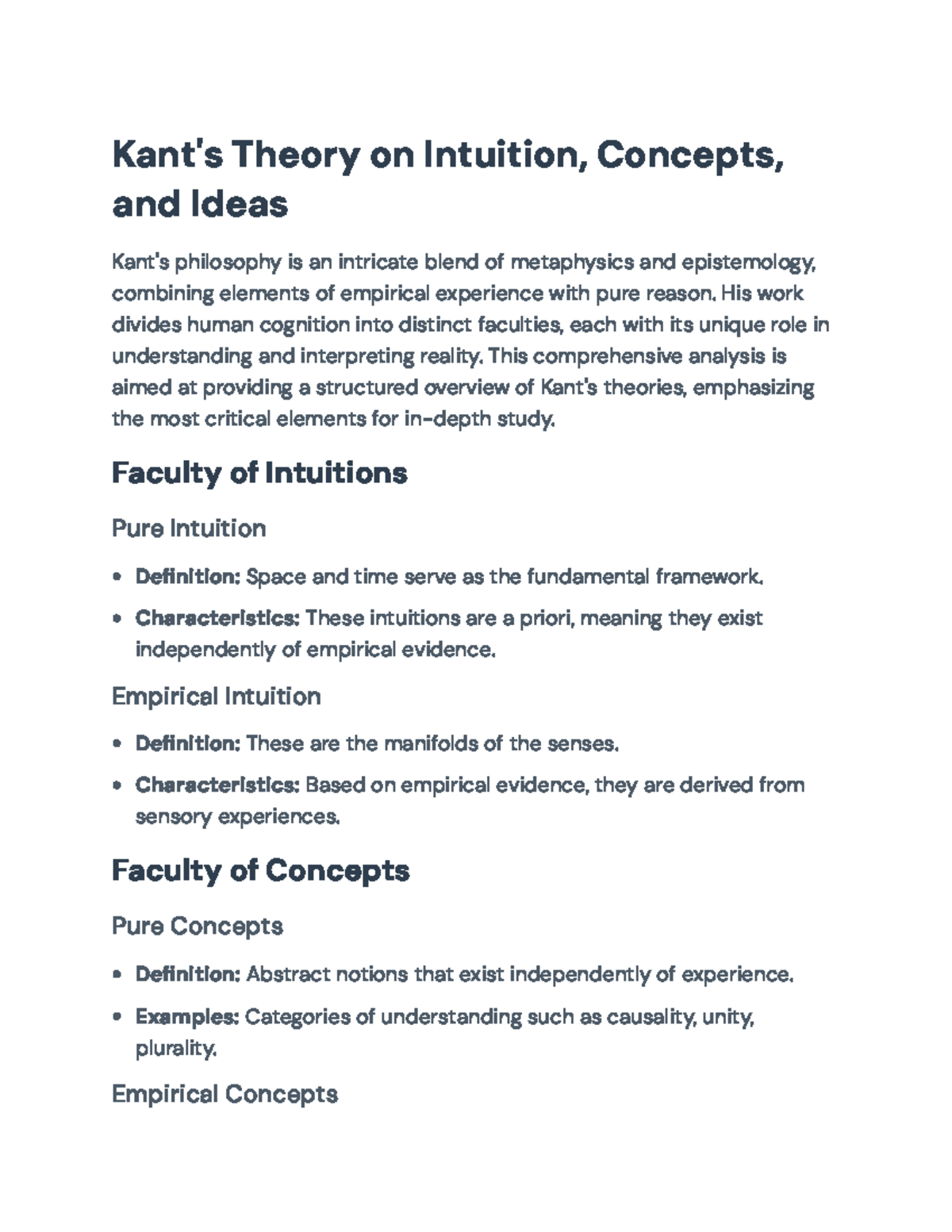 Kant's Epistemology and Ethics: A Detailed Overview (Course Code ...
