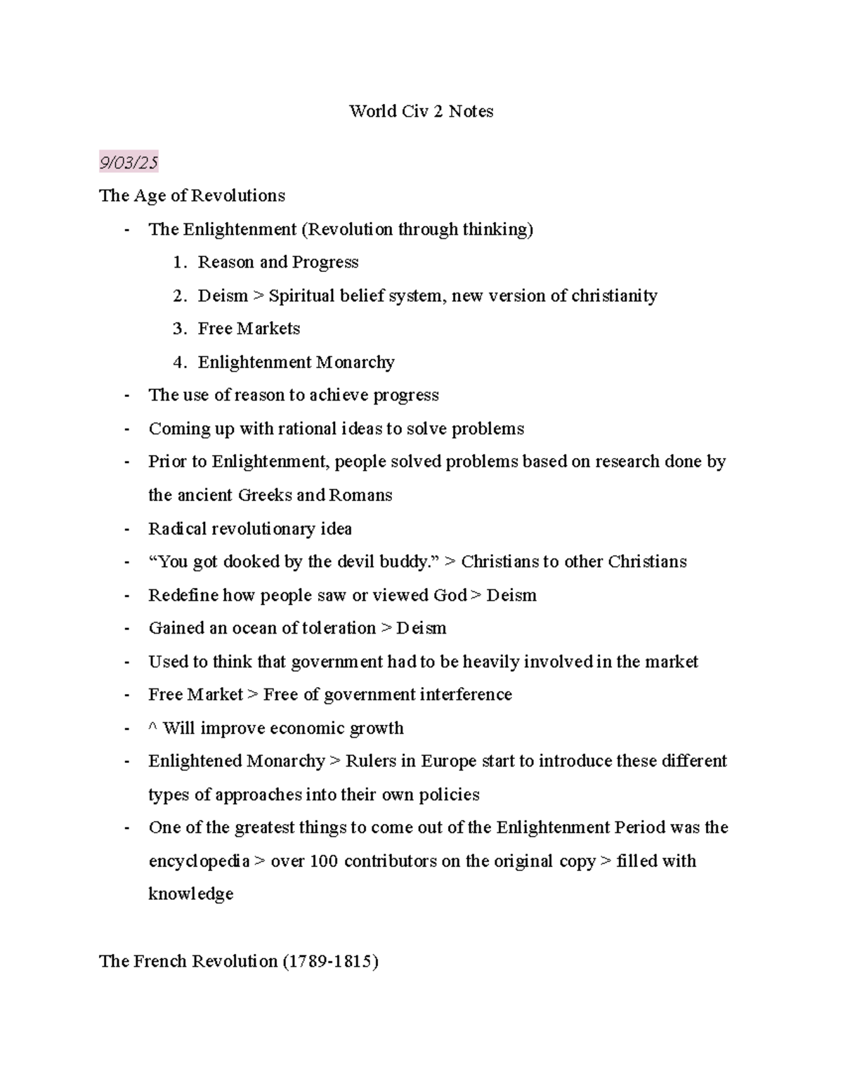 World Civ 2 Notes: The Age of Revolutions and Enlightenment Insights ...