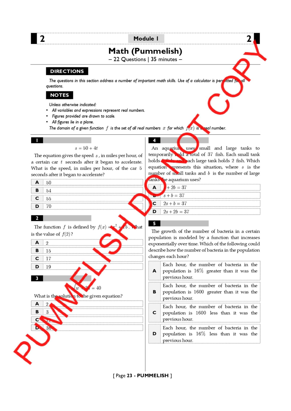 Math (Pummelish) 22 Questions Practice Test - 35 Minutes - Studocu