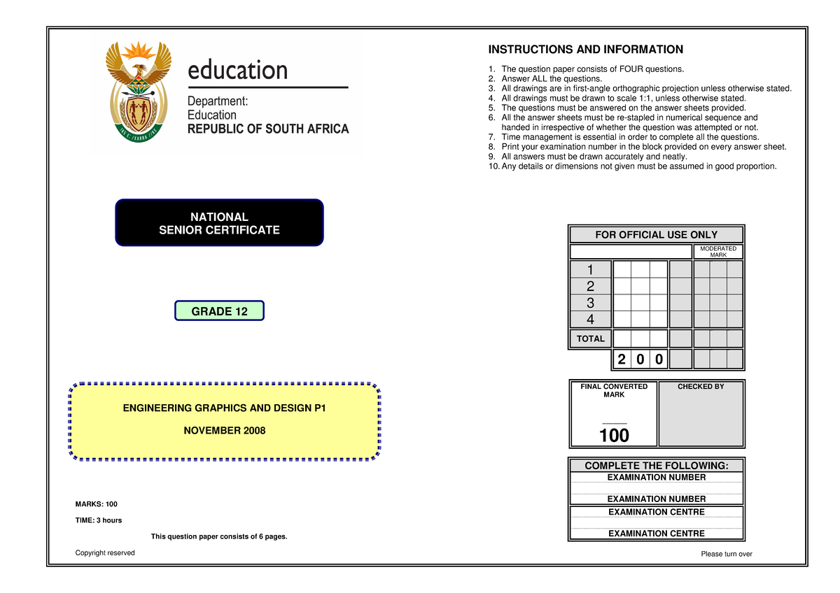 2008 EGD Paper 1 - National Senior Certificate Exam (Grade 12) - Studocu