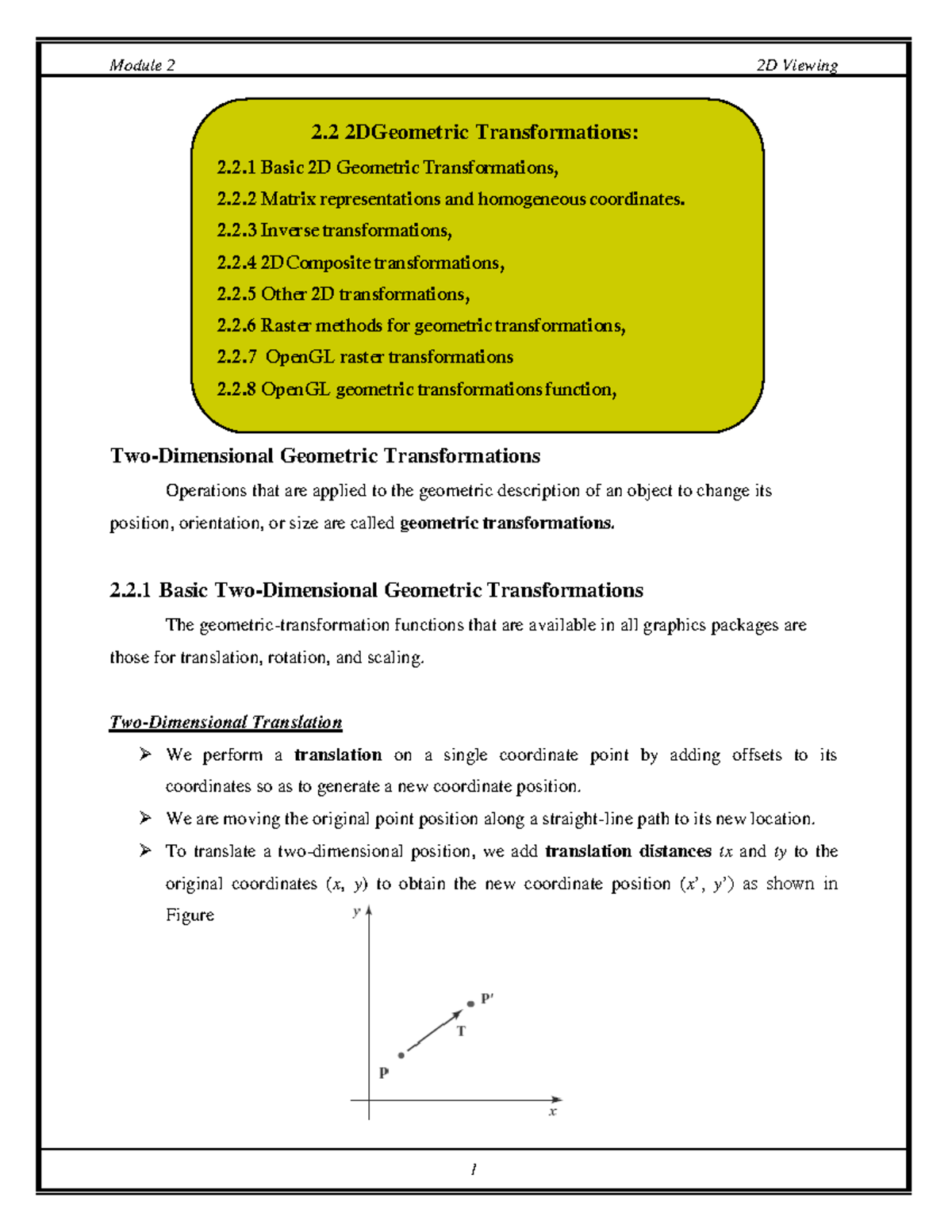 2D Geometric Transformations - Module 2 Notes (MATH101) - Studocu