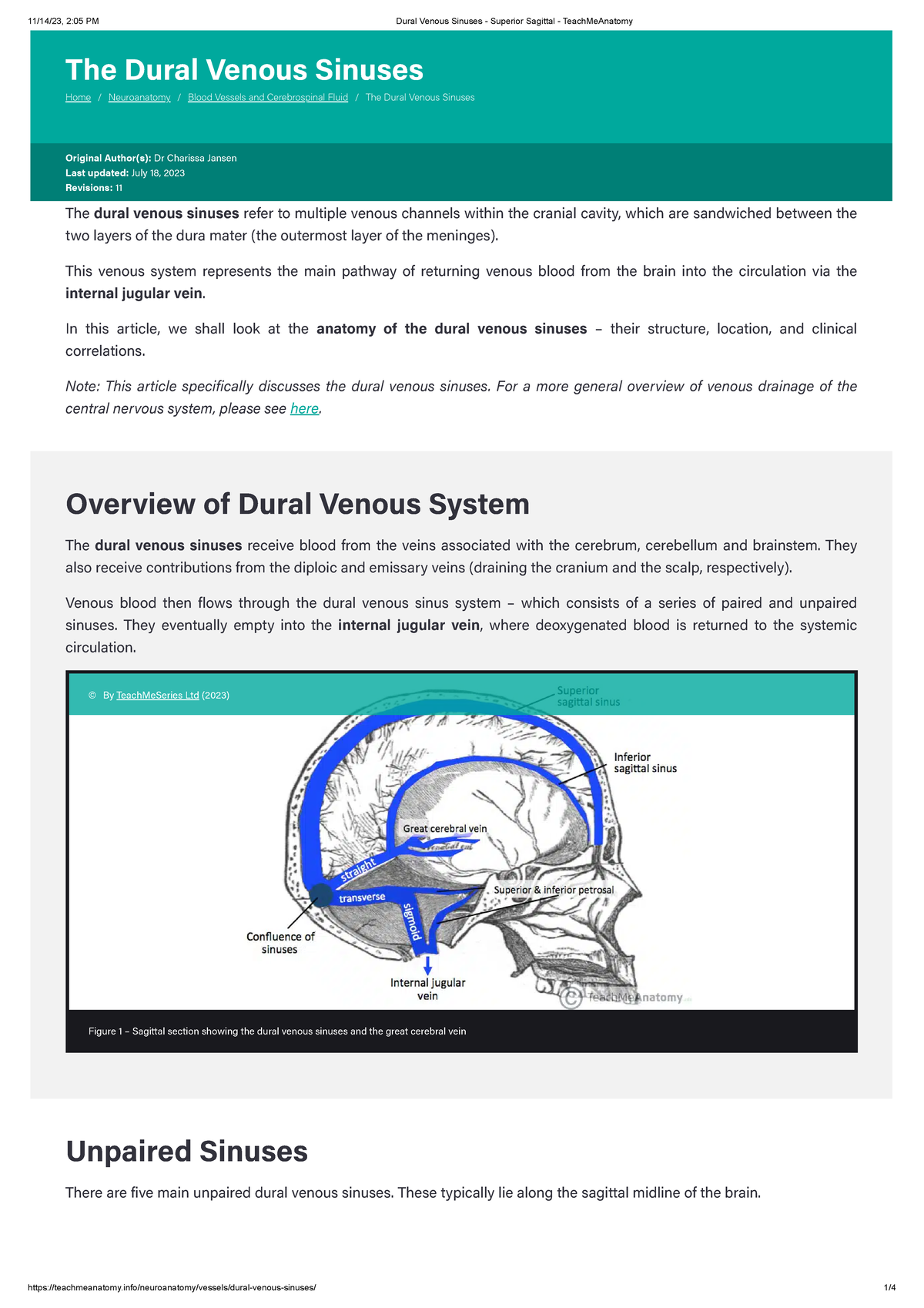 Dural Venous Sinuses: Anatomy & Clinical Relevance - Neuroanatomy Notes ...