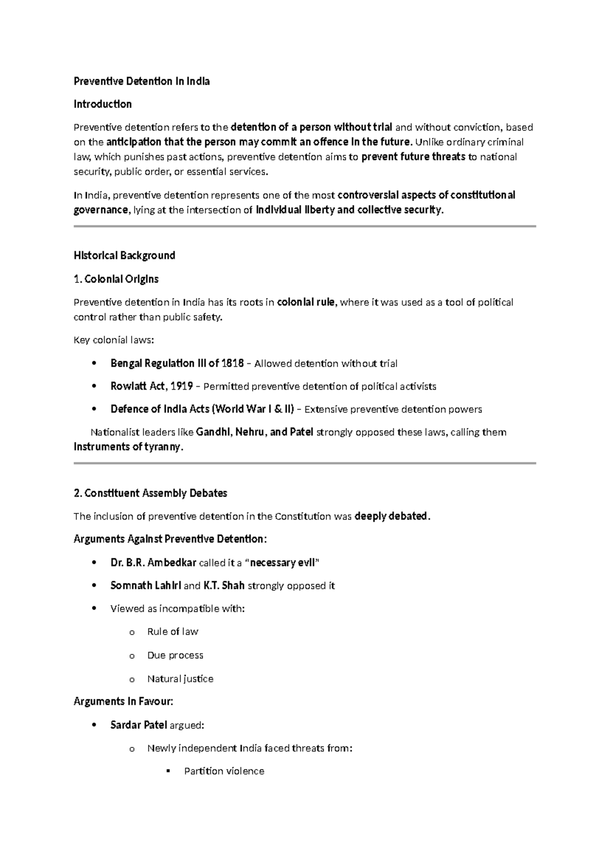 Preventive Detention in India: Historical Context and Constitutional ...