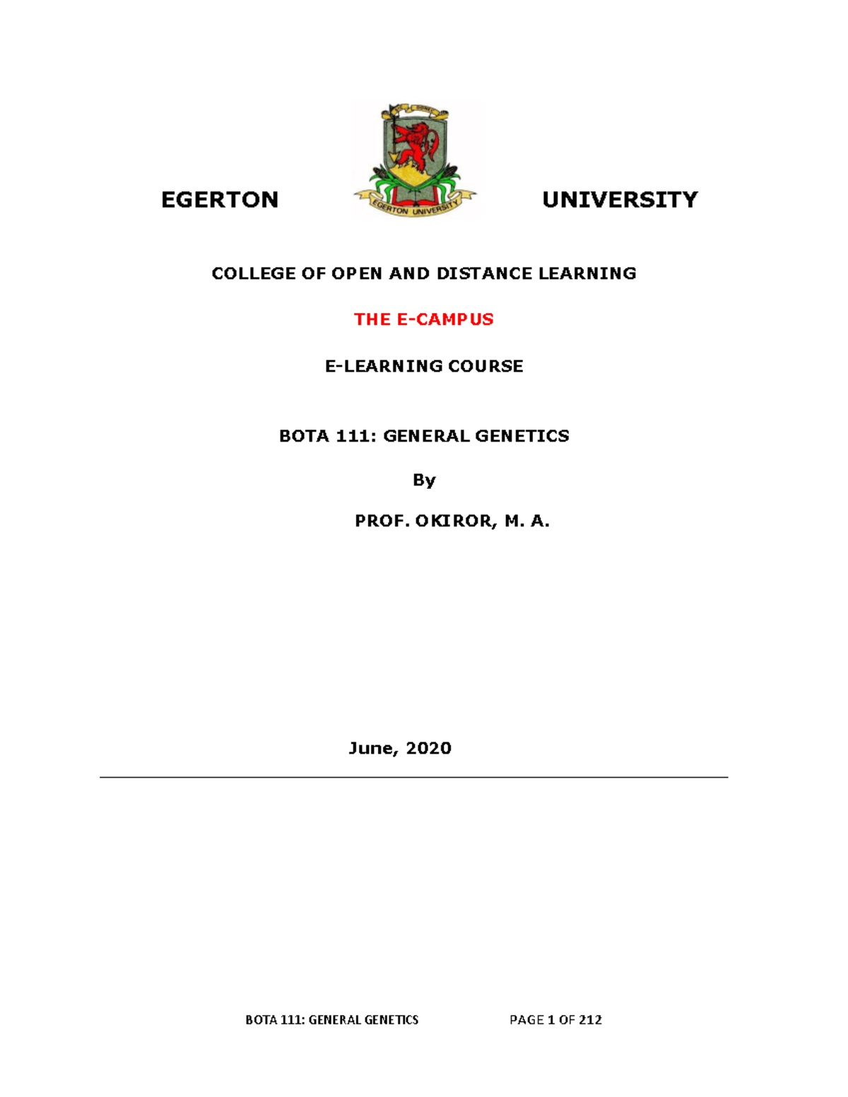 BOTA 111 General Genetics: E-Learning Study Materials for Students ...