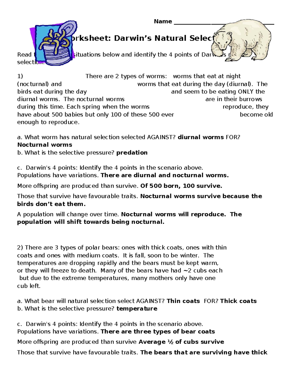 8-1 Worksheet: Darwin's Natural Selection Analysis - Studocu