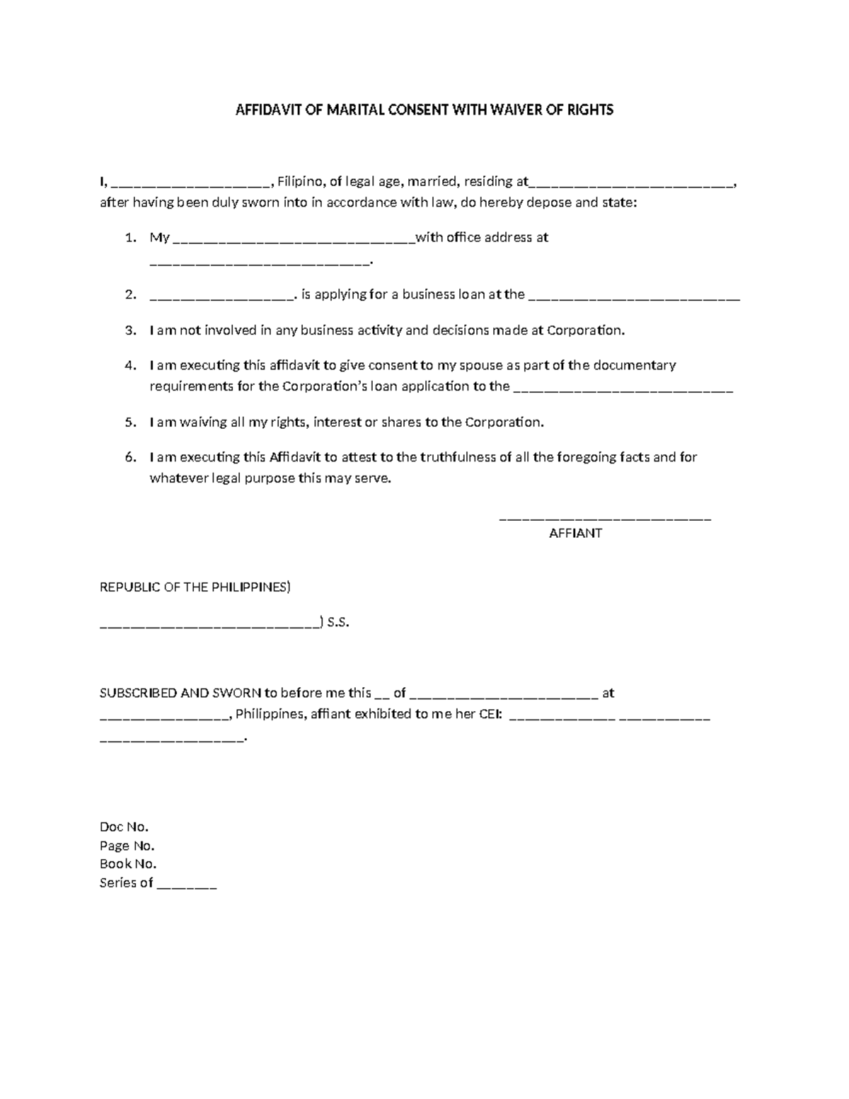 Affidavit OF Consent WITH Waiver OF Rights - AFFIDAVIT OF MARITAL ...
