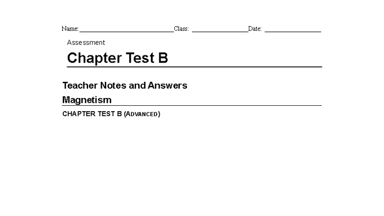 Magnetism Chapter Test B - Practice Assessment - Studocu