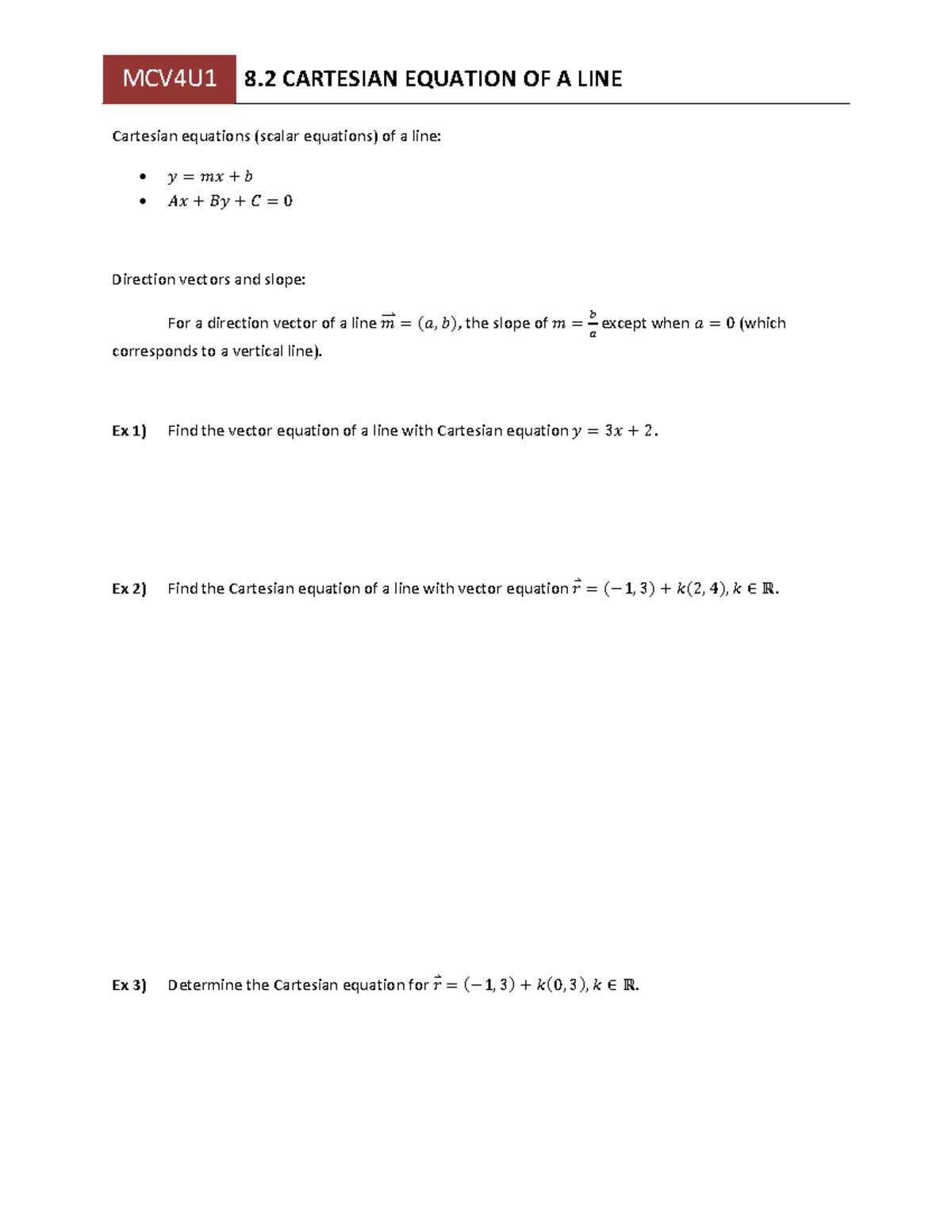 MCV4U1 8.2 Cartesian Equations of a Line Explained - Studocu