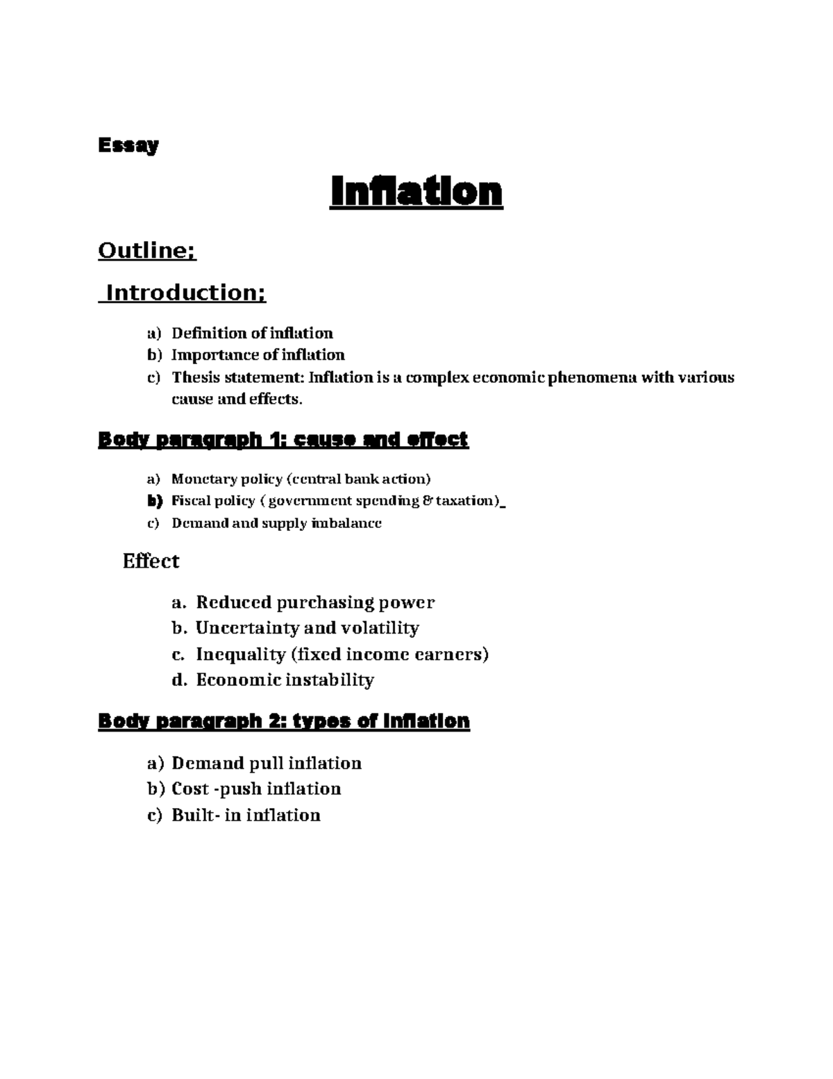 Essay 1: Understanding Inflation Causes and Effects (ECO 101) - Studocu