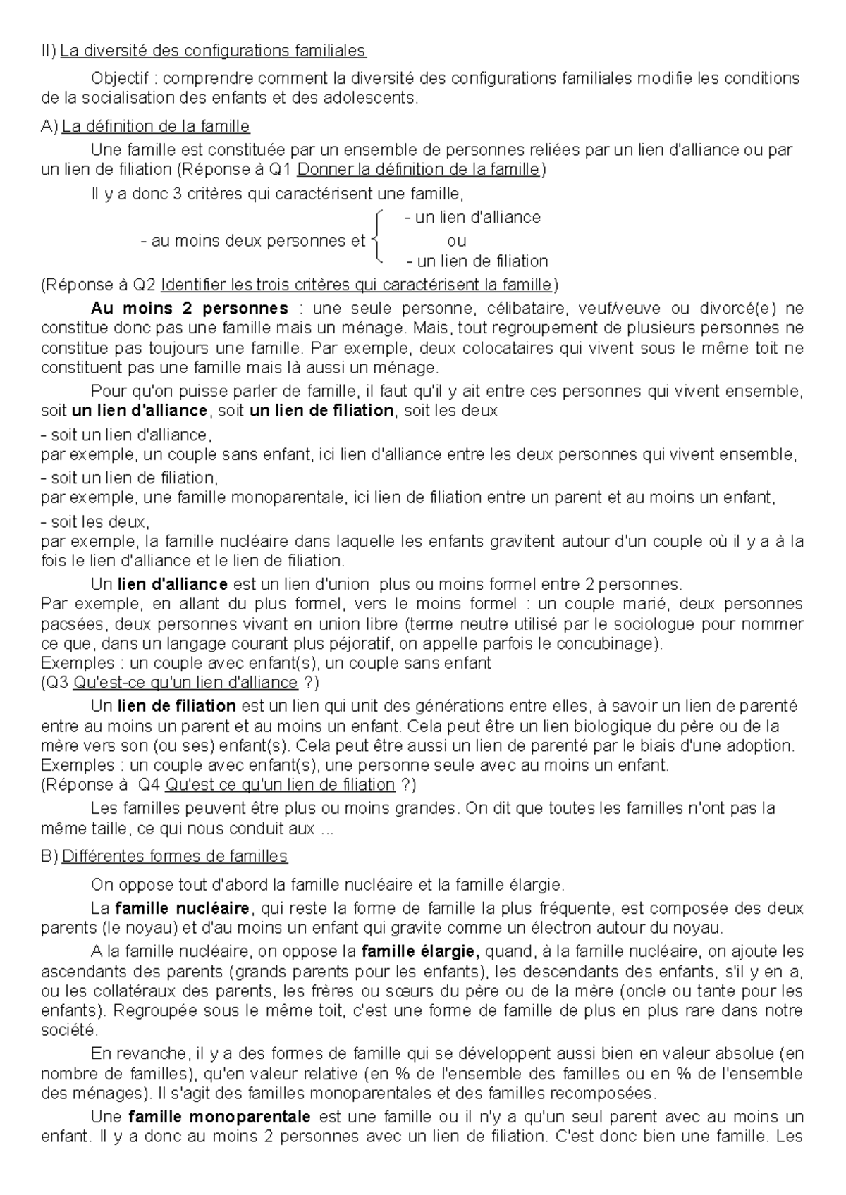 Chapitre 1 - La Diversité des Configurations Familiales - Studocu