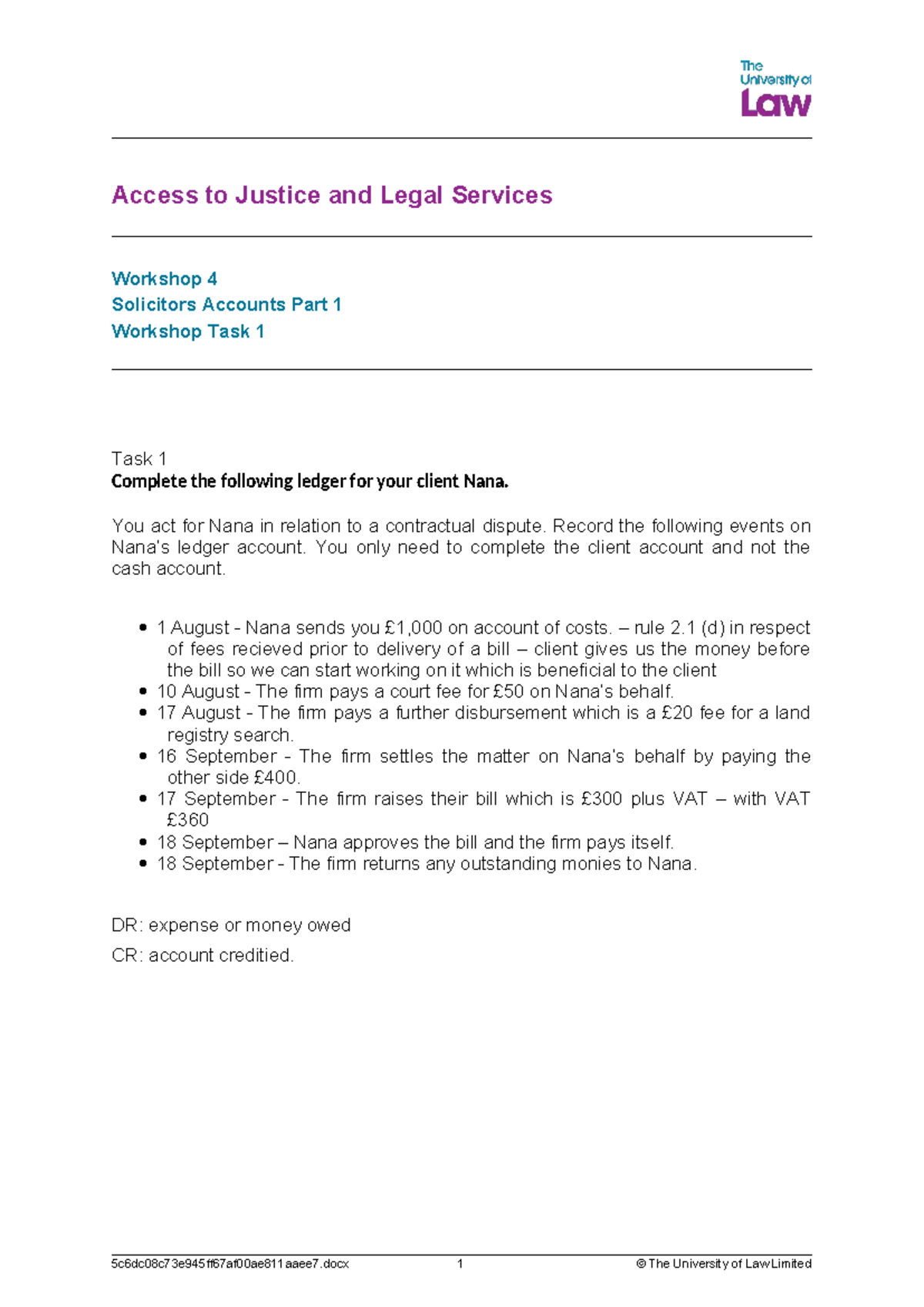 Engage Task 1 - LG4 - Client Ledger Completion for Nana - Studocu