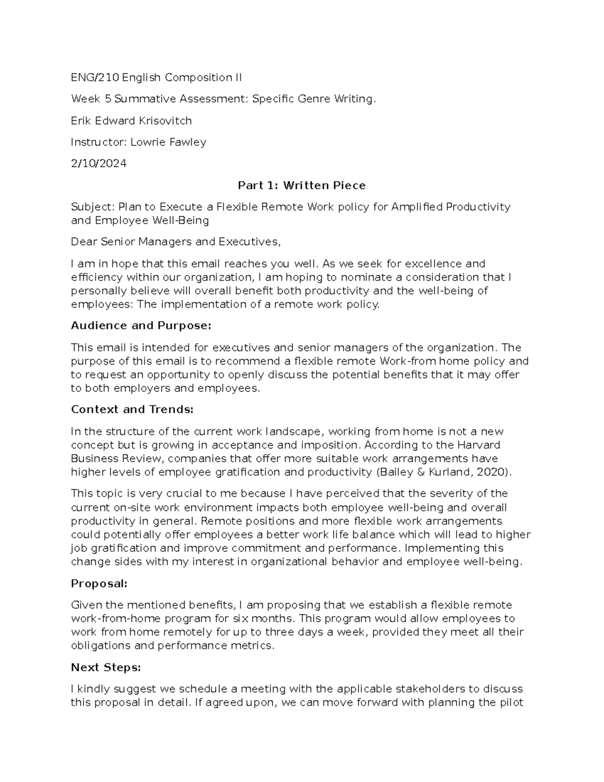 ENG 210 Week 5 Final Summative Assessment: Remote Work Proposal - Studocu