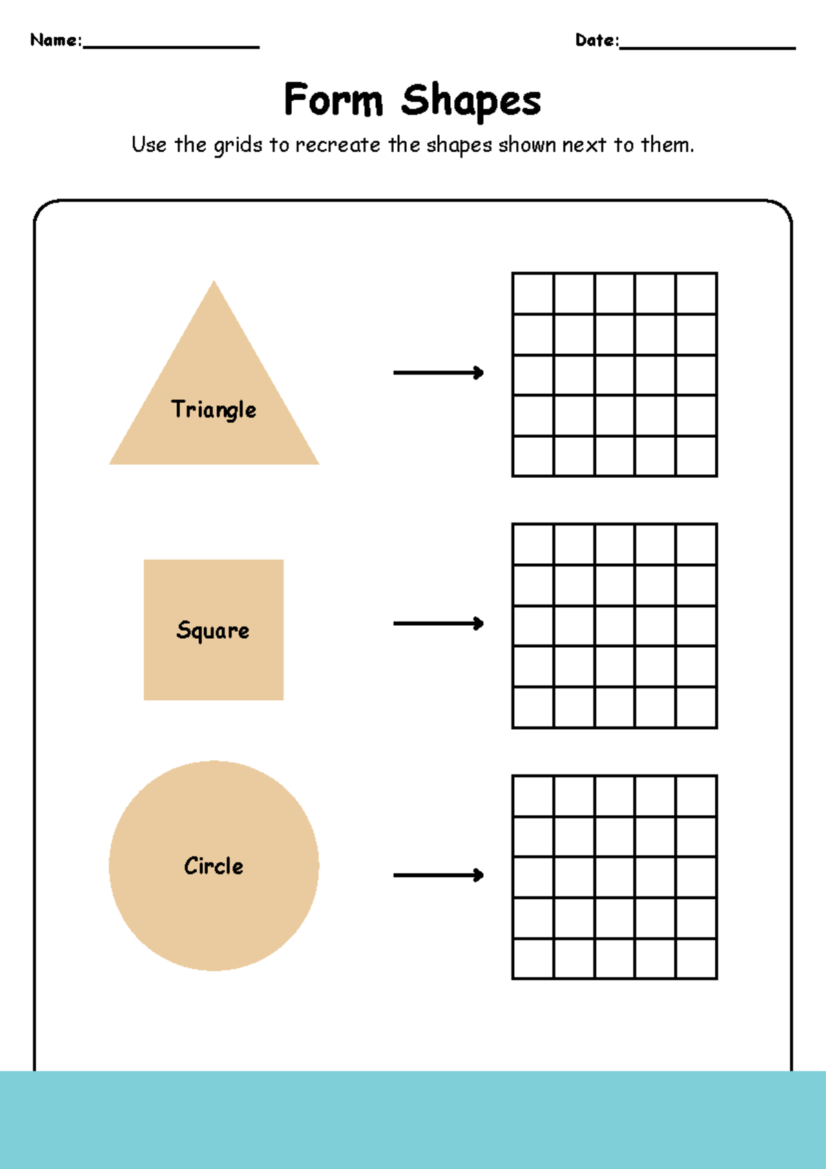 Form Shapes - Kindergarten Worksheet - Name: Date: Triangle Square ...